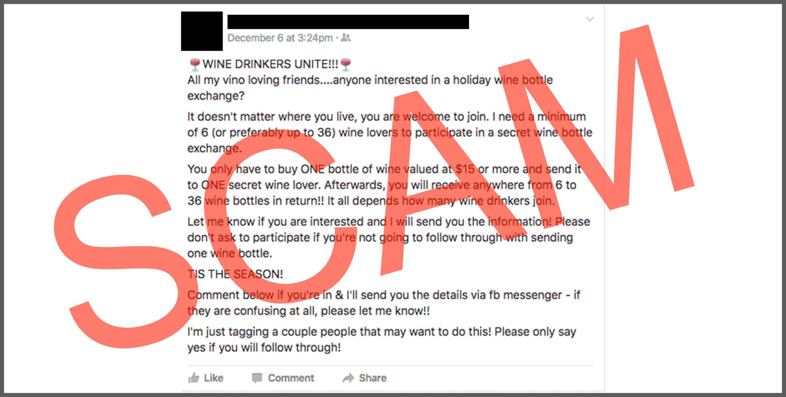Secret Santa Gift & Wine Exchanges On Facebook Are Scams